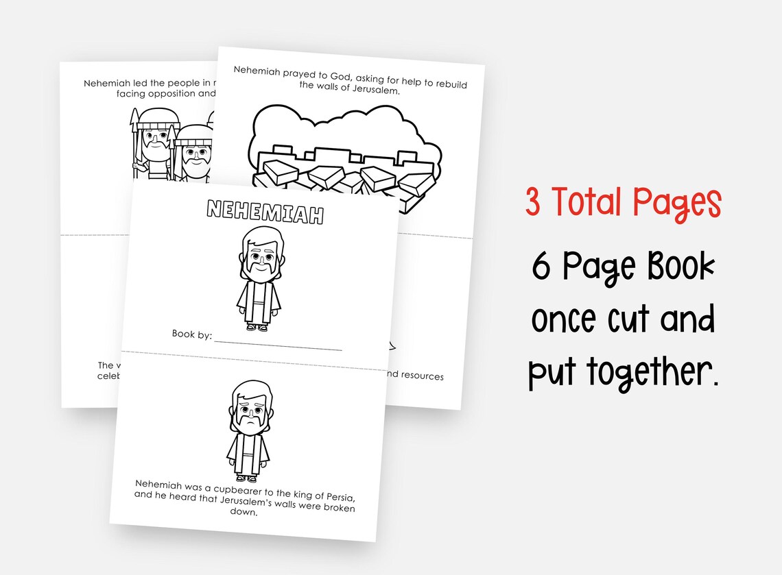 Nehemiah, Printable Mini Bible Book, Sunday School Craft, Kids Bible ...