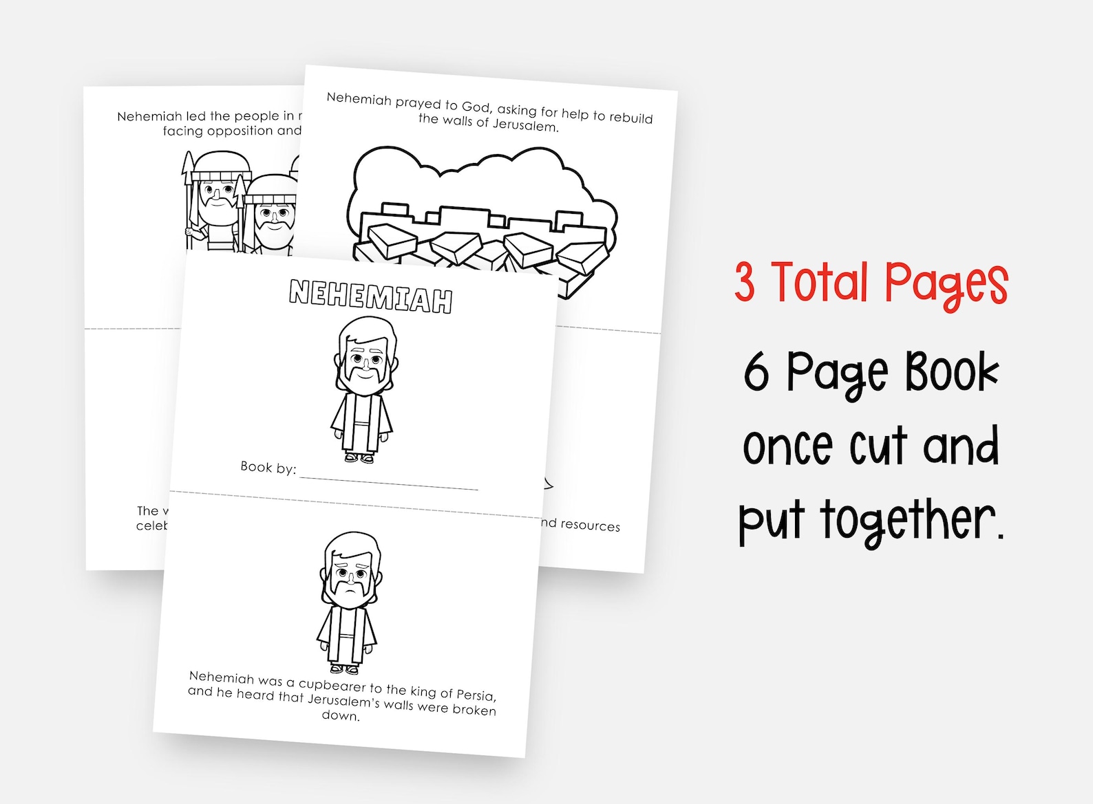 Nehemiah, Printable Mini Bible Book, Sunday School Craft, Kids Bible ...