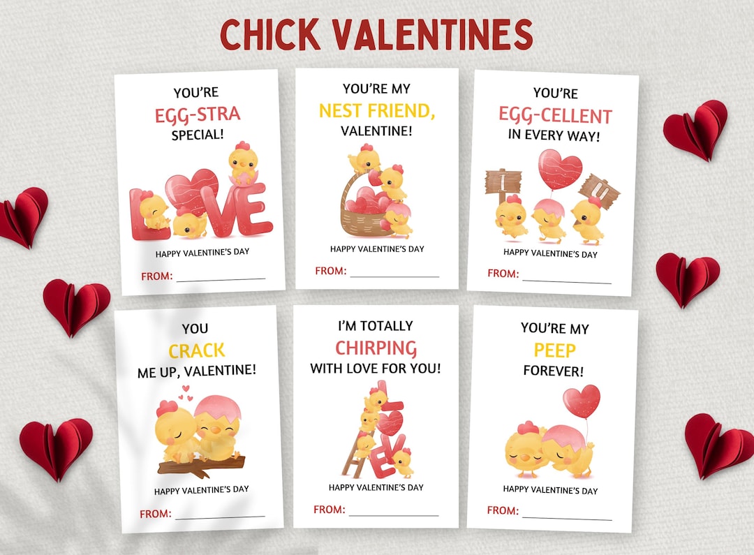 Chick Valentine, Printable Bird Classroom Valentines, Student Gift Tags ...