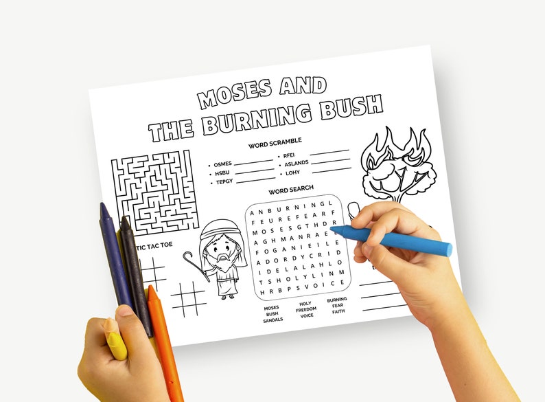 Moses and the Burning Bush, Printable Bible Activity Placemat, Sunday ...