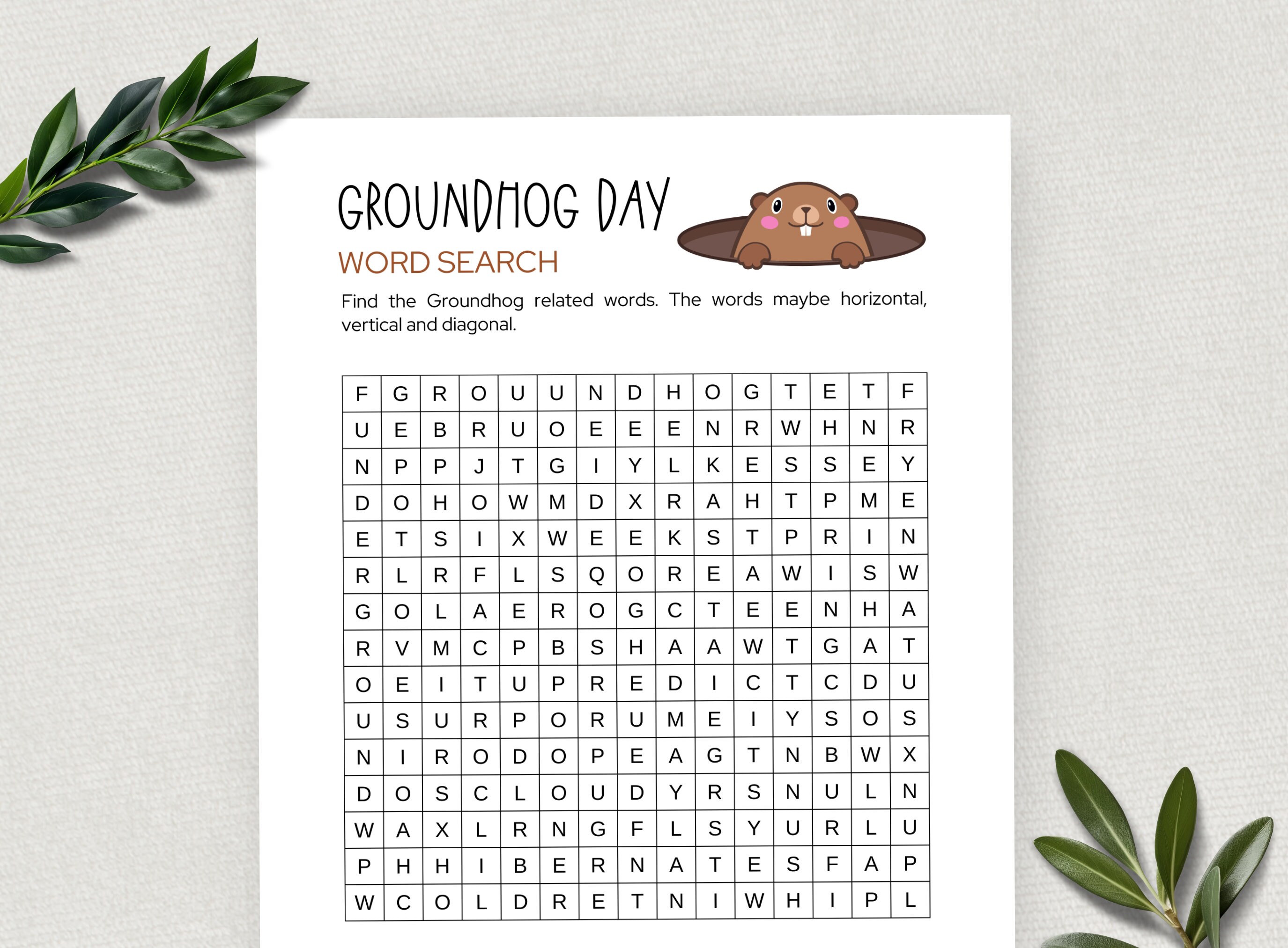 Groundhog Word Search, Fun Groundhog Party Game for Kids and Adults ...