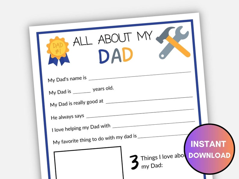 All About My Dad Printable Fill in the Blank Fathers Day - Etsy