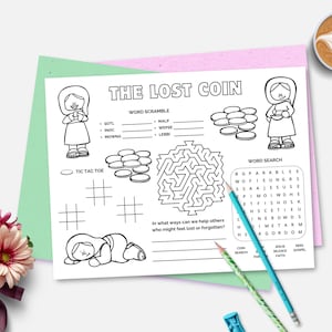 Parable of the Lost Coin, Printable Bible Activity Placemat, Sunday ...