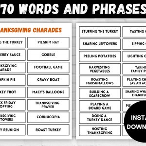 Thanksgiving Charades Game, Friendsgiving Pictionary, Turkey Day ...