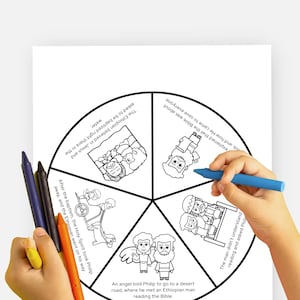 Philip and the Ethiopian, Printable Bible Lesson Coloring Wheel, Sunday ...