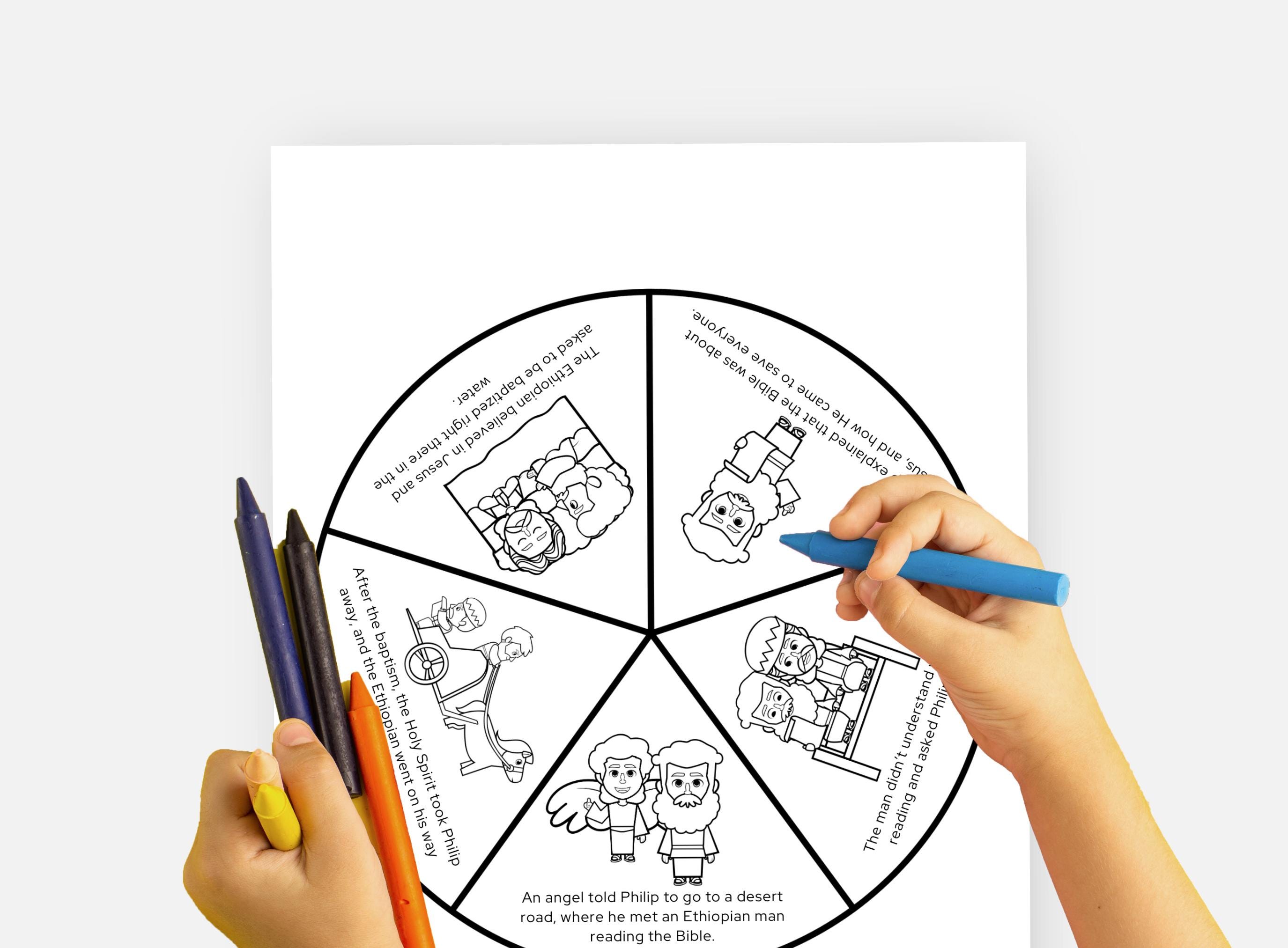 Philip and the Ethiopian, Printable Bible Lesson Coloring Wheel, Sunday ...