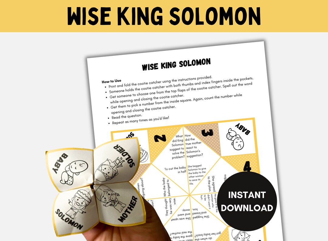 Wise King Solomon and Two Mothers, Printable Cootie Catcher, Sunday ...