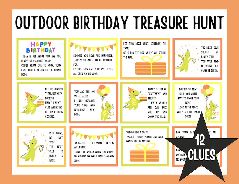 Dinosaur Birthday Scavenger Hunt, Outdoor Treasure Hunt Clues for Kids ...