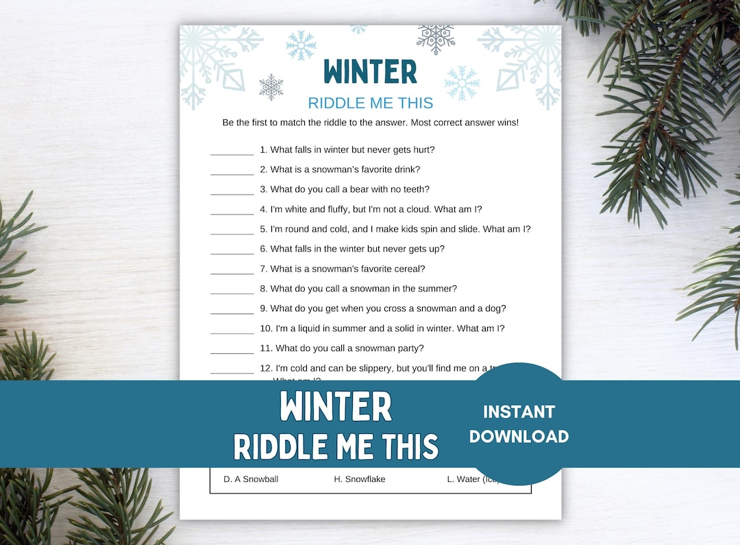 Winter Riddles Printable, Game Night, Family Holiday Activity, Winter ...