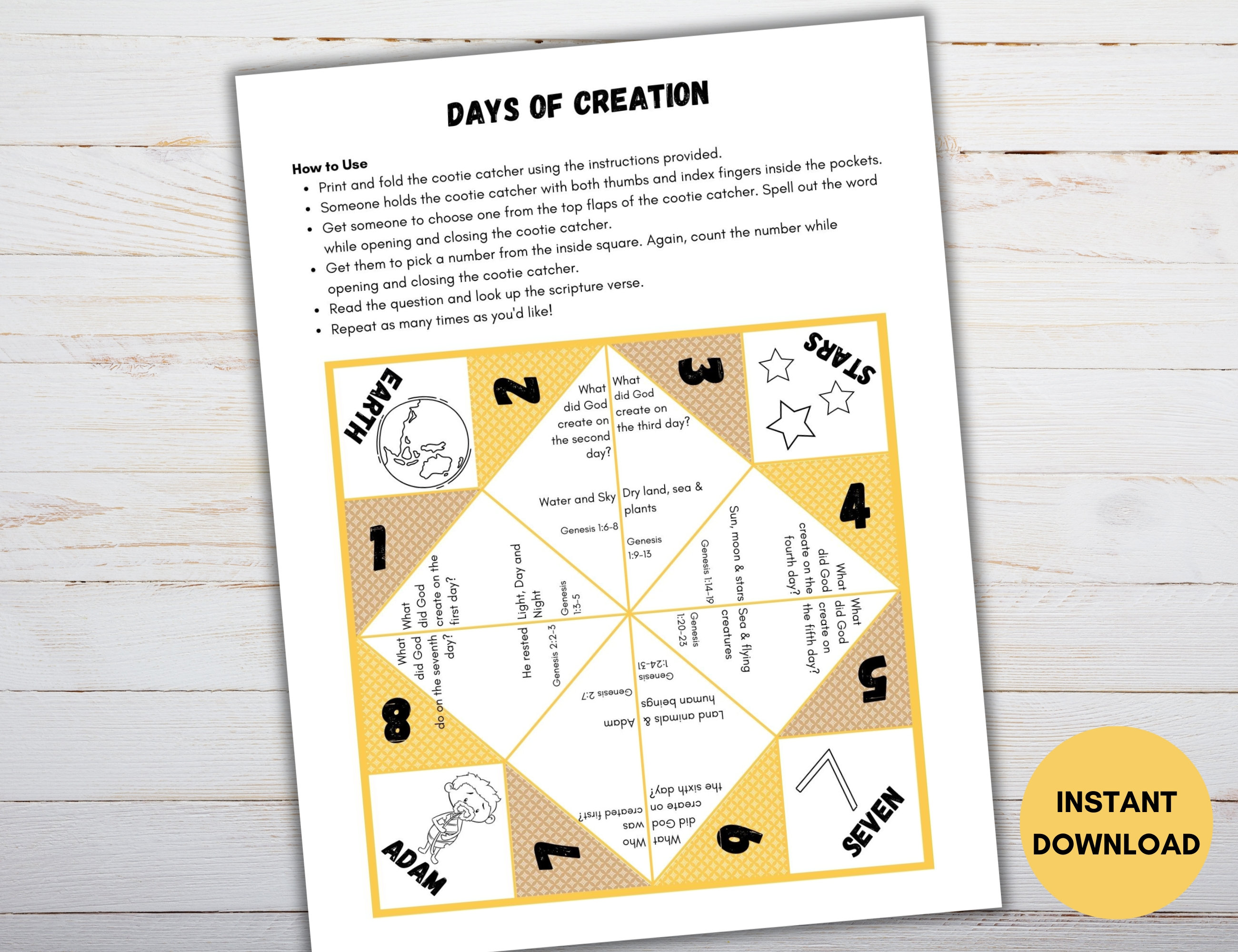 Days of Creation, Sunday School Craft, Printable Bible Craft, Cootie ...