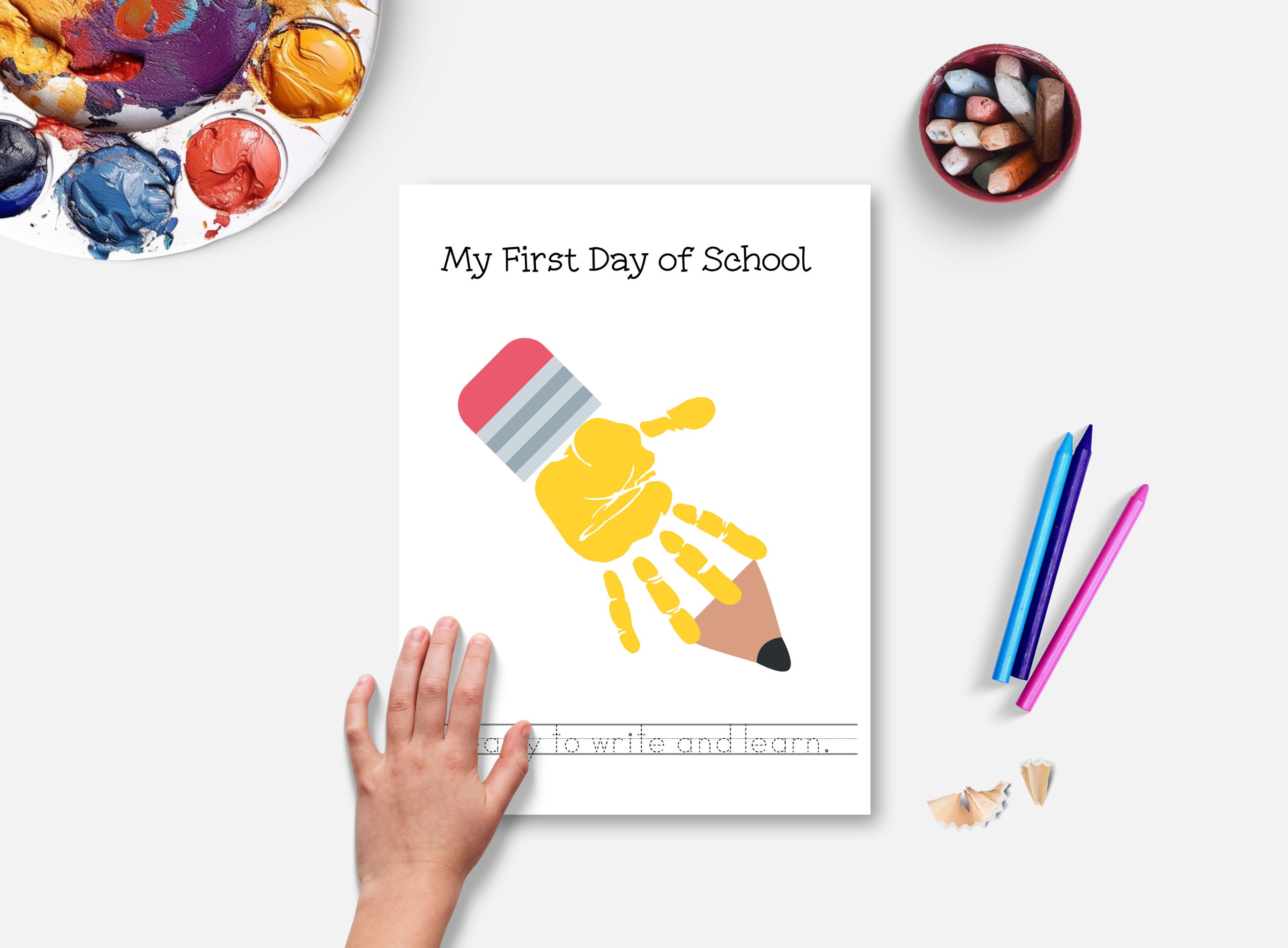 First Day of School Handprint Art, Back to School Pencil Printable ...