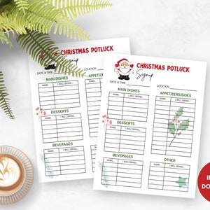 Christmas Potluck Signup Sheet, Printable Holiday Potluck, Family Feast ...