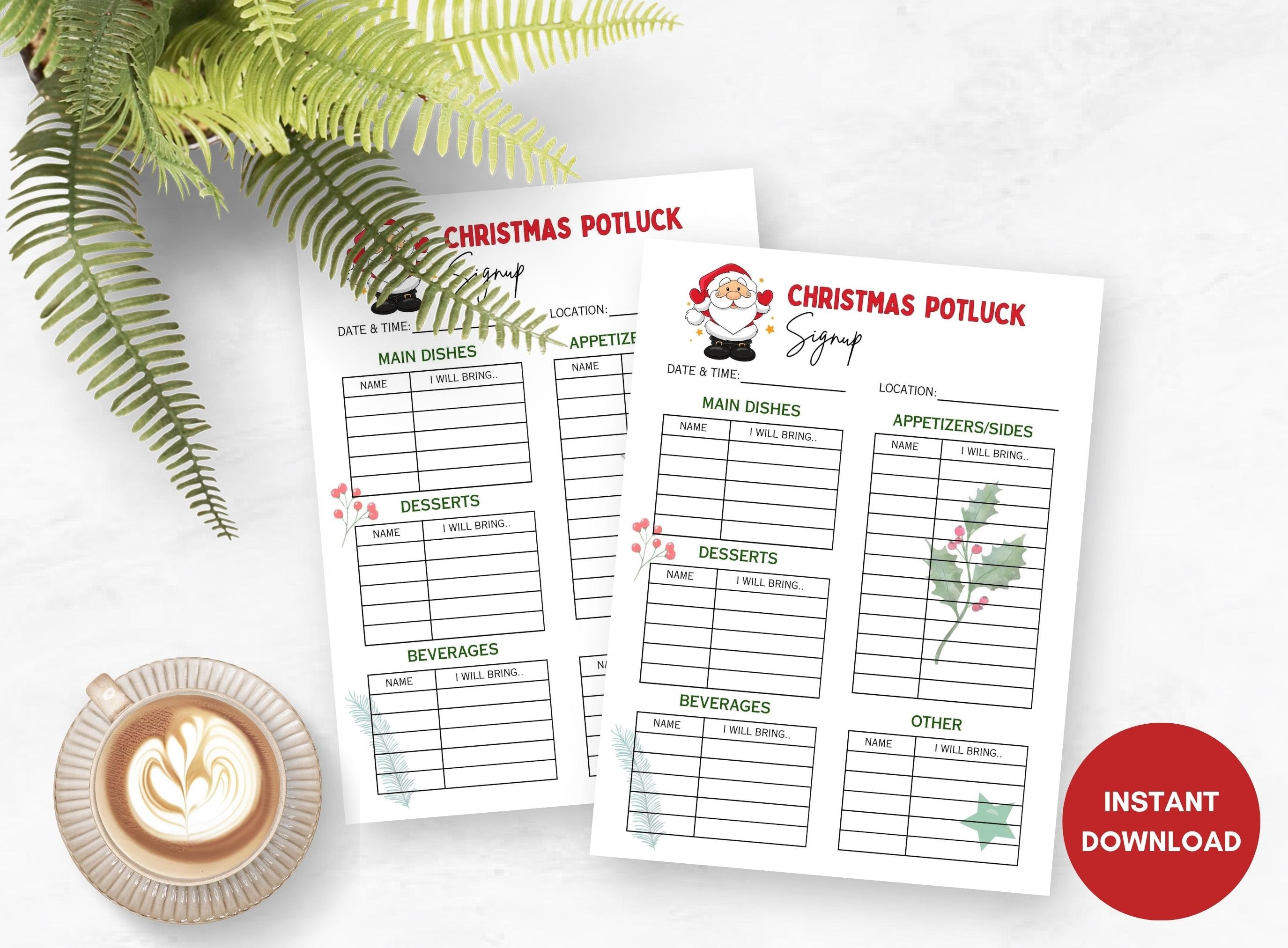 Christmas Potluck Signup Sheet, Printable Holiday Potluck, Family Feast ...