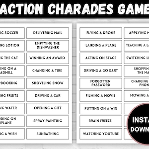 Printable Charades Game, 70 Fun Words and Actions, Charades, Charades ...