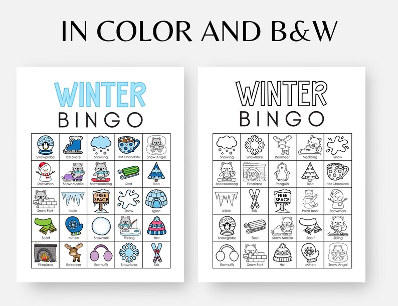 Winter Bingo, 30 Printable Holiday Bingo Prefilled Cards, Winter ...