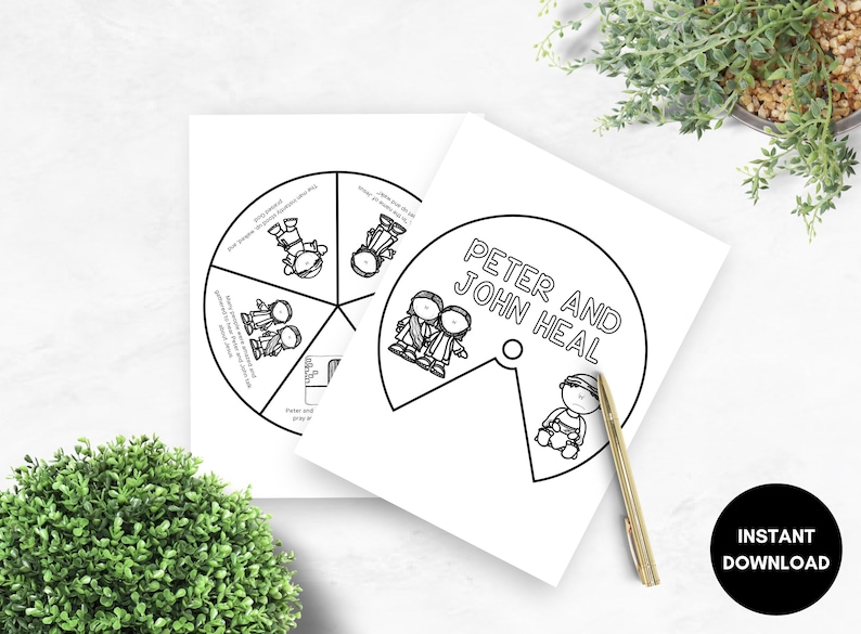 Peter and John Heal, Printable Bible Lesson Coloring Wheel, Kids Sunday ...