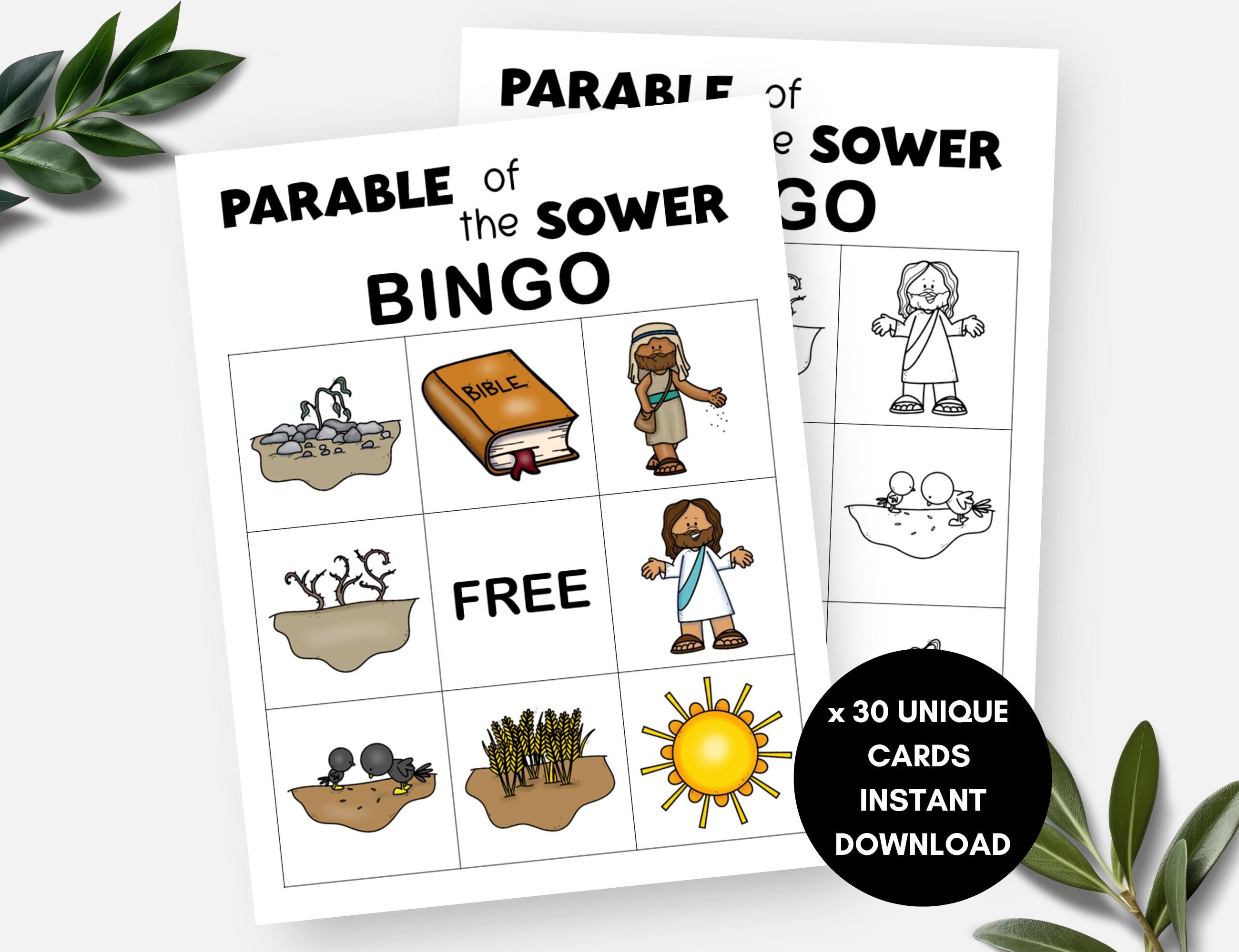 Parable of the Sower, 30 Bible Story Bingo Cards, Printable Sunday ...