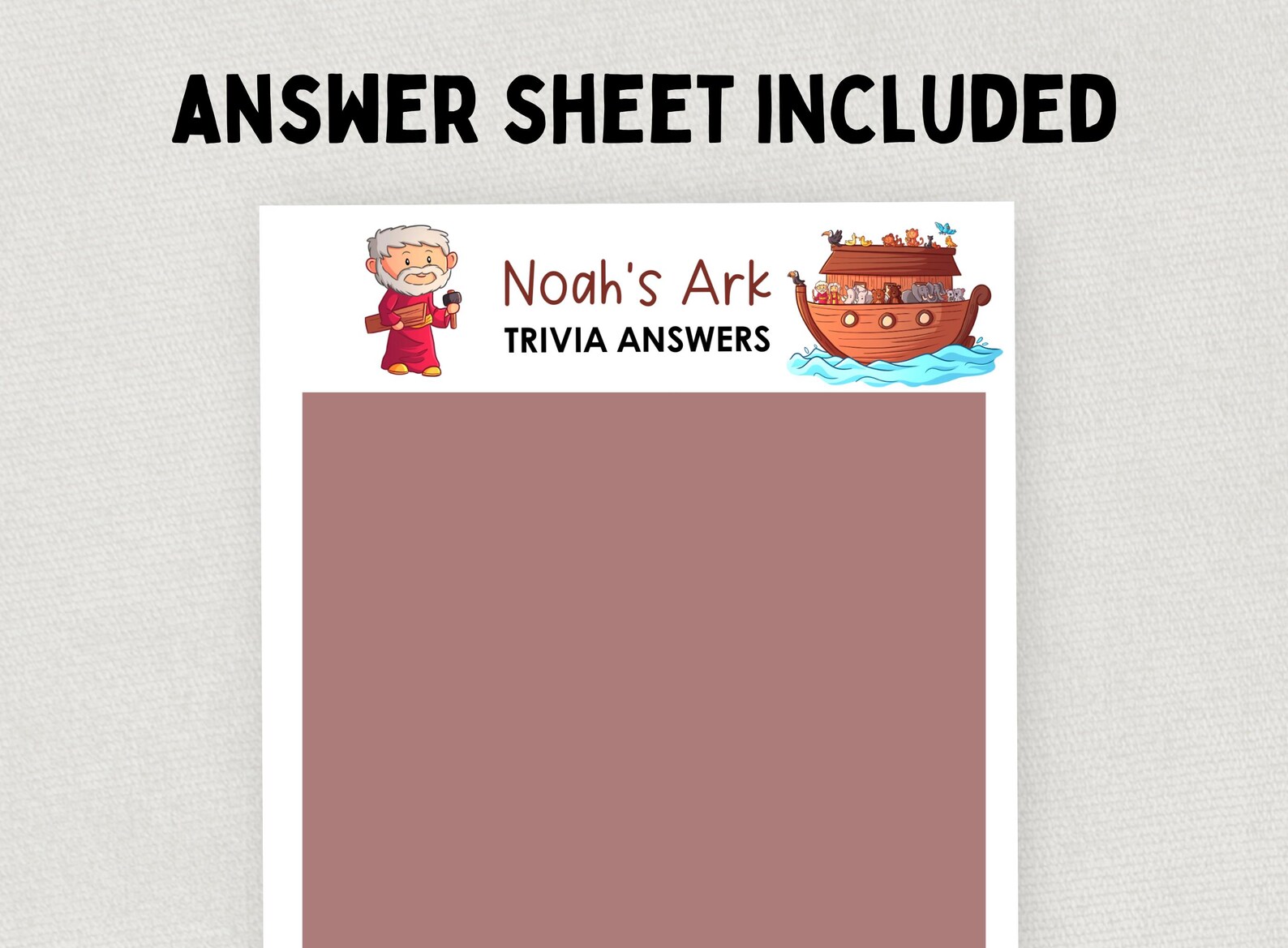Noah's Ark, Printable Bible Story Trivia Game, Sunday School, Old ...