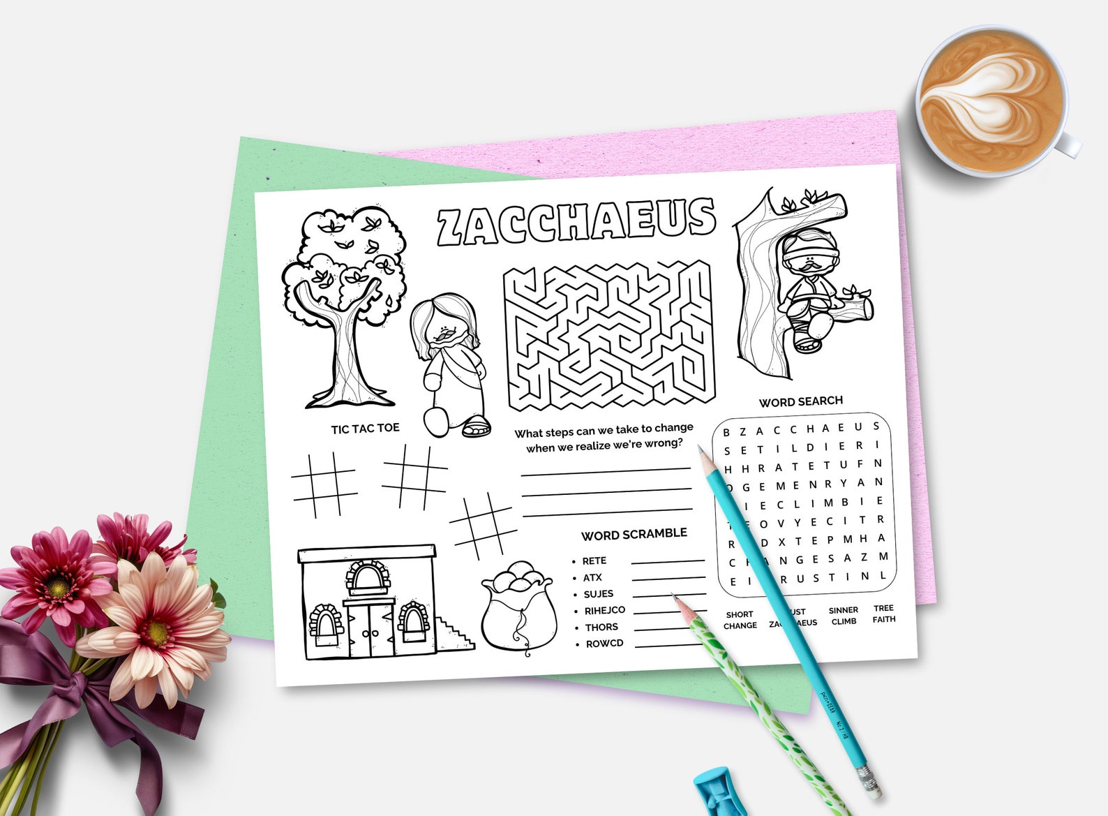 Zacchaeus, Printable Bible Activity Placemat, Sunday School, Kids Bible ...