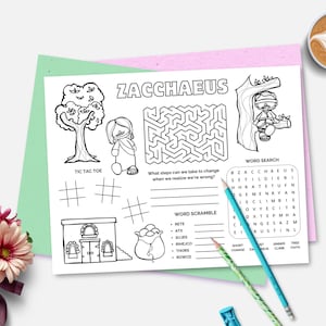 Zacchaeus, Printable Bible Activity Placemat, Sunday School, Kids Bible ...