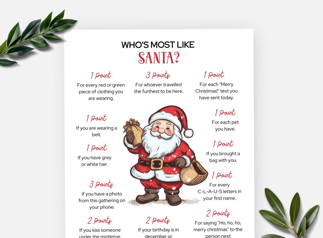 Who's Most Like Santa, Christmas Party Game, Fun Holiday Ice Breaker ...