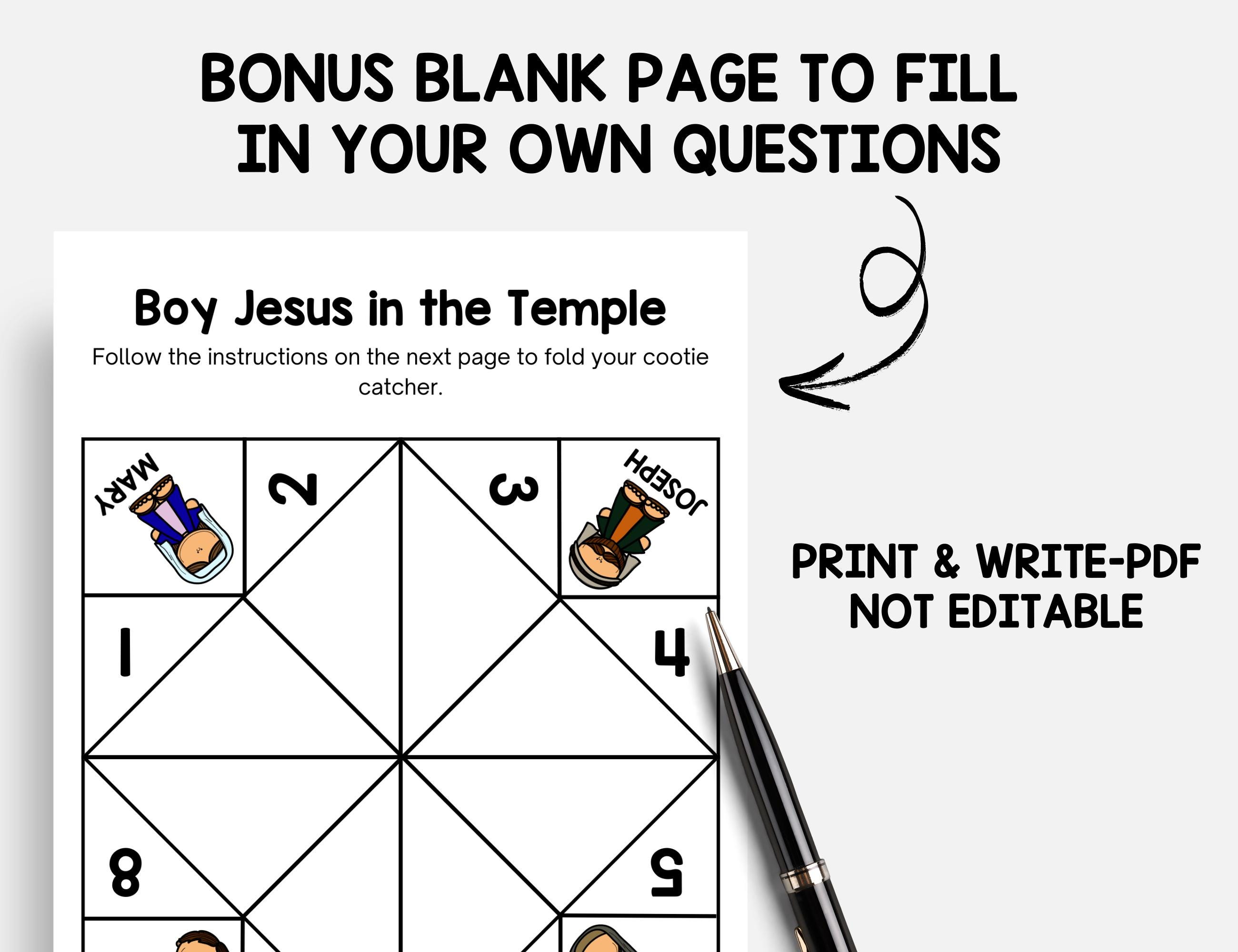 Young Jesus in the Temple, Bible Cootie Catcher Printable, Life of ...