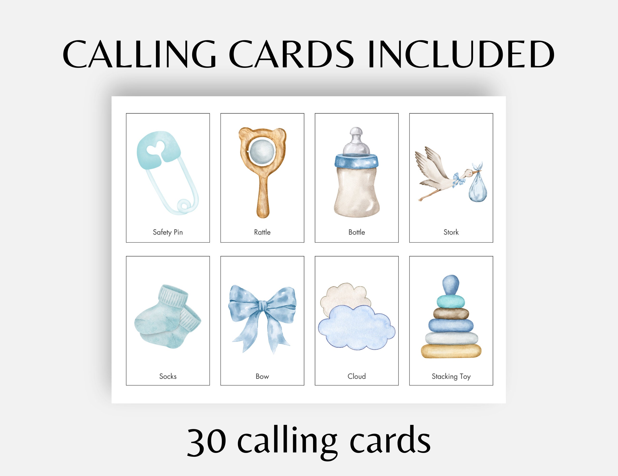 Baby Boy Bingo, Baby Shower Bingo, 50 Watercolor Blue Floral Bingo ...