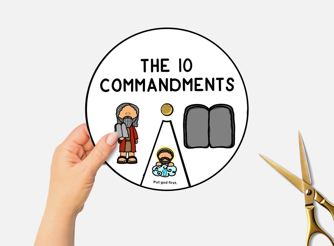 10 Commandments, Printable Bible Coloring Wheel, Sunday School Craft ...