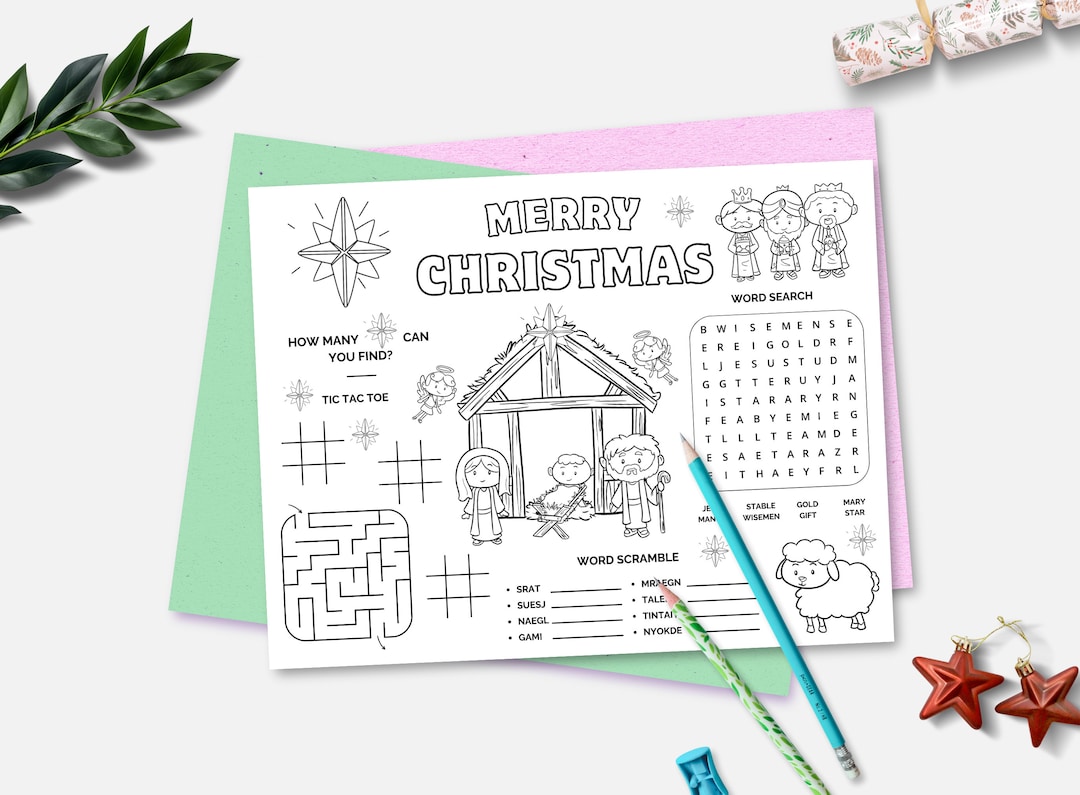 Nativity Placemat, Printable Bible Activity, Sunday School, Kids Bible ...