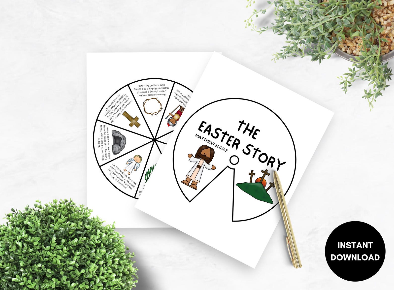 Easter Story Craft, Printable Bible Story Coloring Wheel, Holy Week ...
