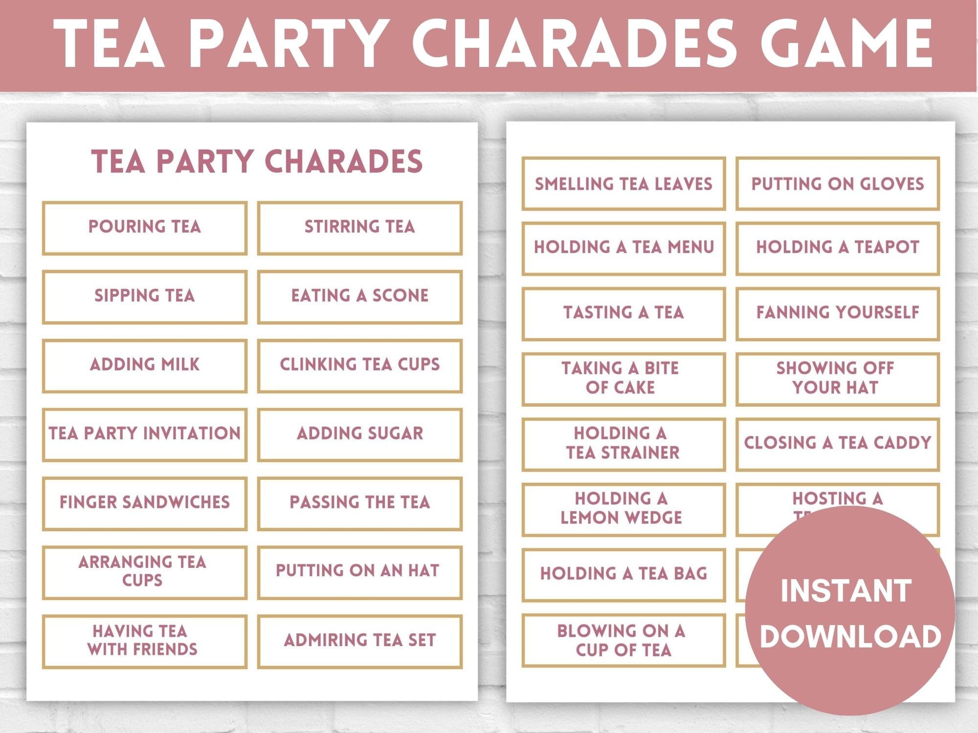 Tea Party Charades, Printable Charades Game, Tea Party Games, Tea Party ...