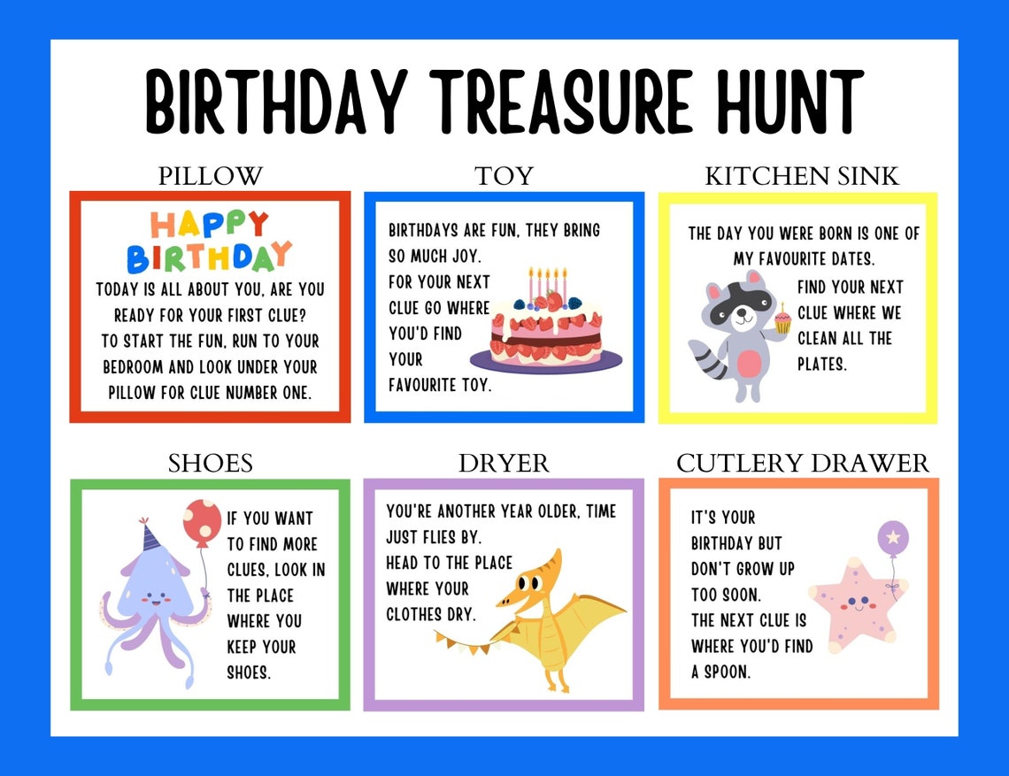 Birthday Scavenger Hunt for Kids, Birthday Treasure Hunt, Indoor ...