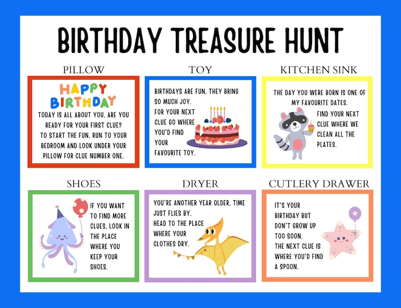 Birthday Scavenger Hunt for Kids, Birthday Treasure Hunt, Indoor ...