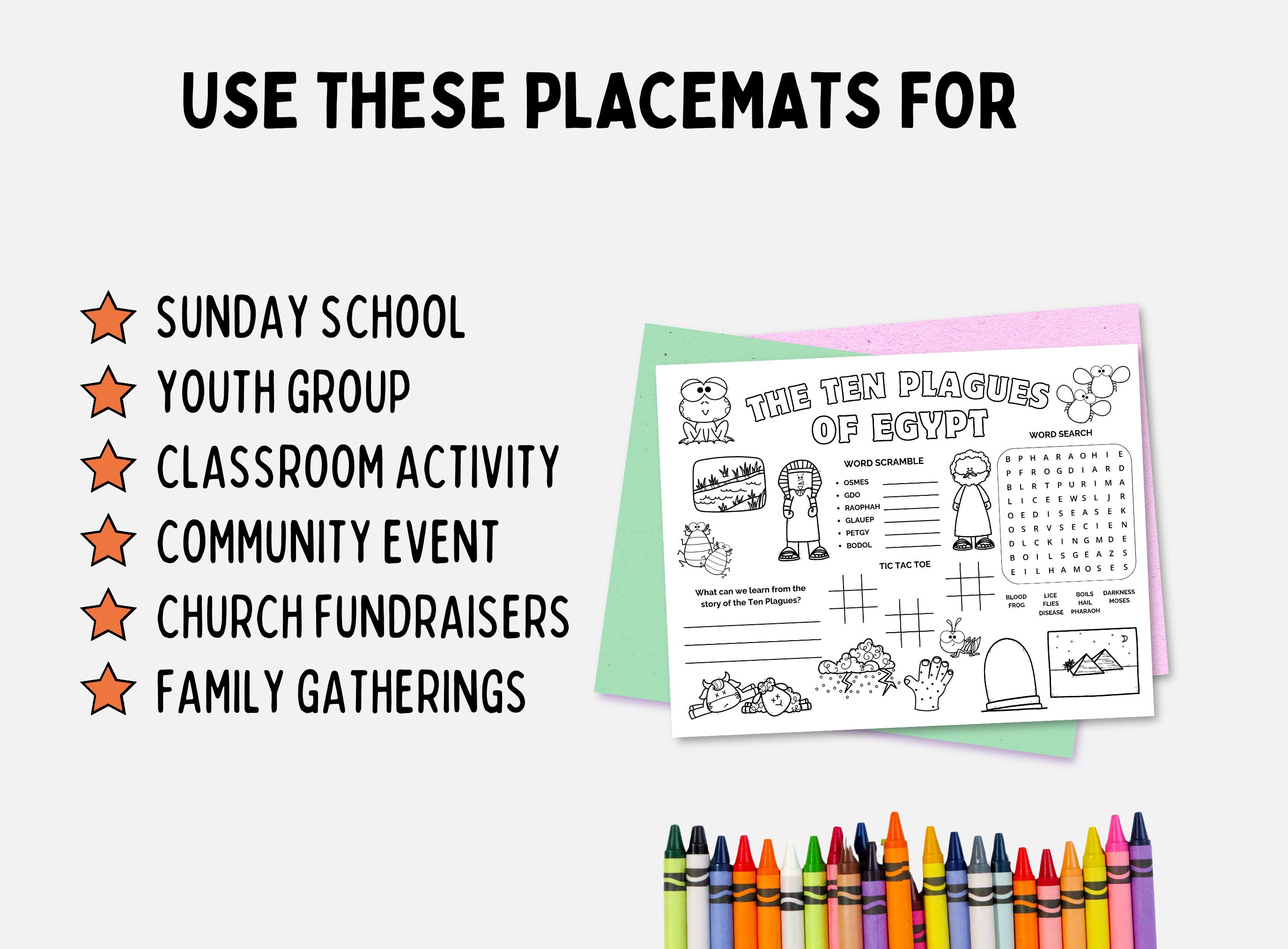 The Ten Plagues, Printable Bible Activity Placemat, Sunday School, Kids ...