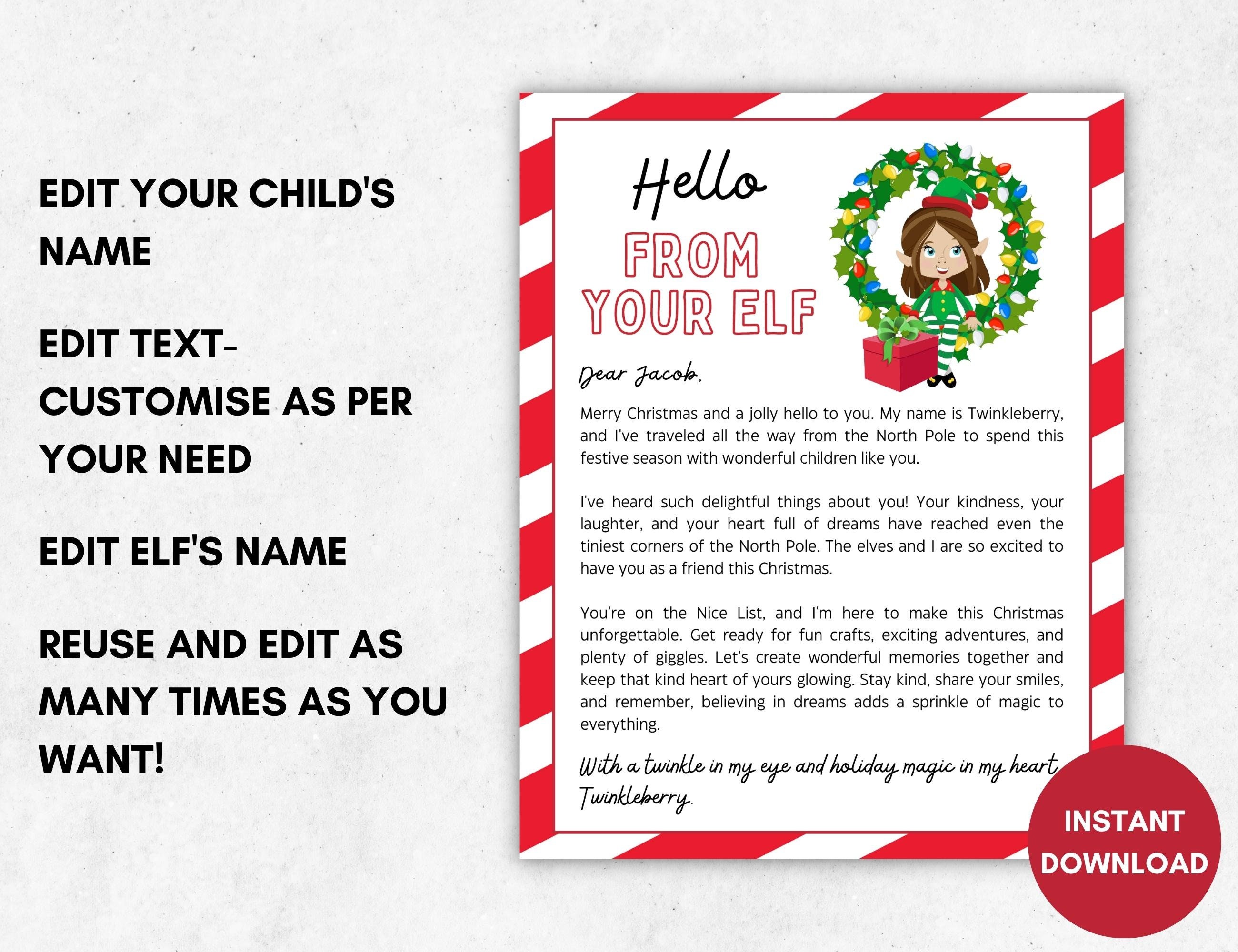 Editable Elf Letter, Elf Arrival Letter, Hello From Your Elf, Letter ...