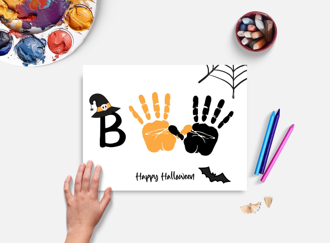Halloween Handprint Art, Boo Printable Baby Handprint Craft, Toddler ...