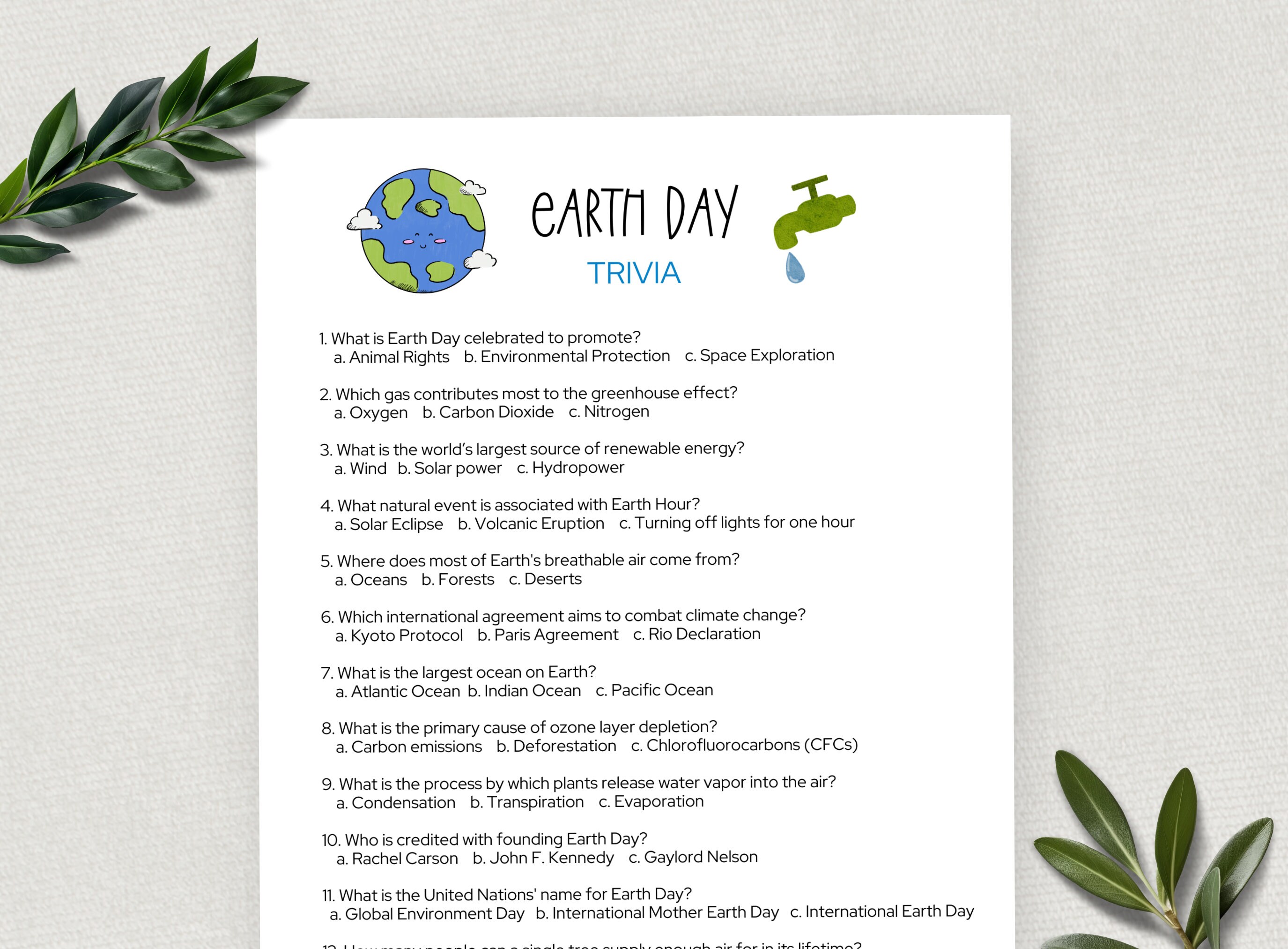 Earth Day Trivia, Printable Earth Day Game, Fun Earth Day Activity ...