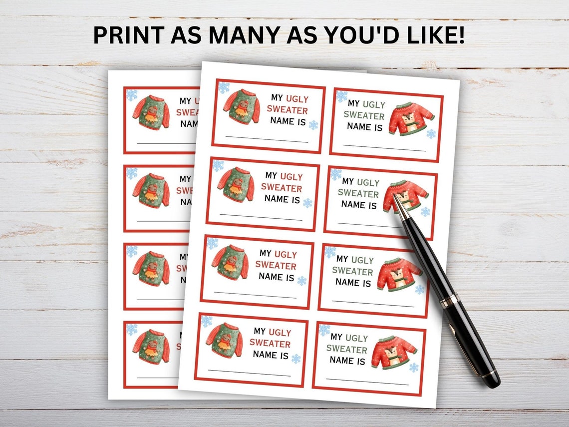 What's Your Ugly Sweater Name, Printable Christmas Party Game for Kids ...