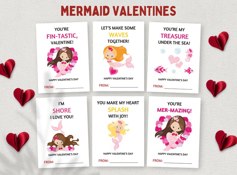 Mermaid Valentine, Printable Classroom Valentines, Student Gift Tags ...
