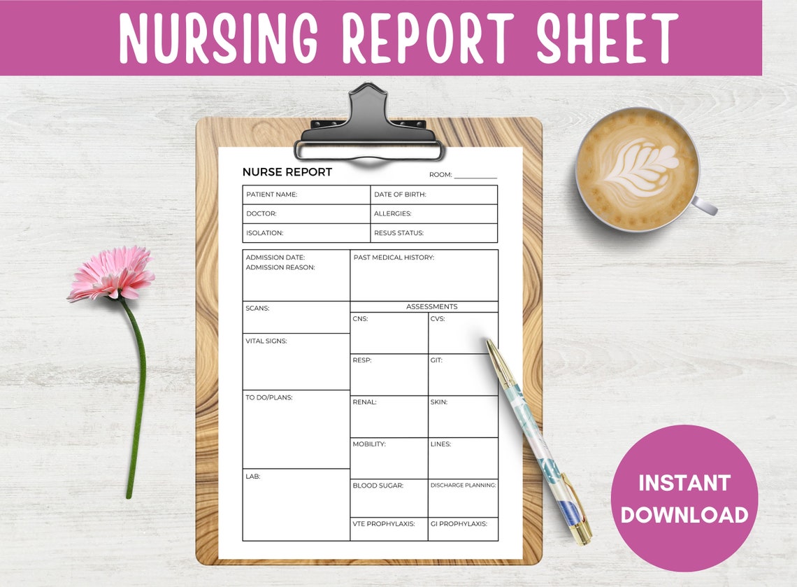 Nursing Report Sheet, Nurse Brain Sheet, RN Report Sheet, Patient ...