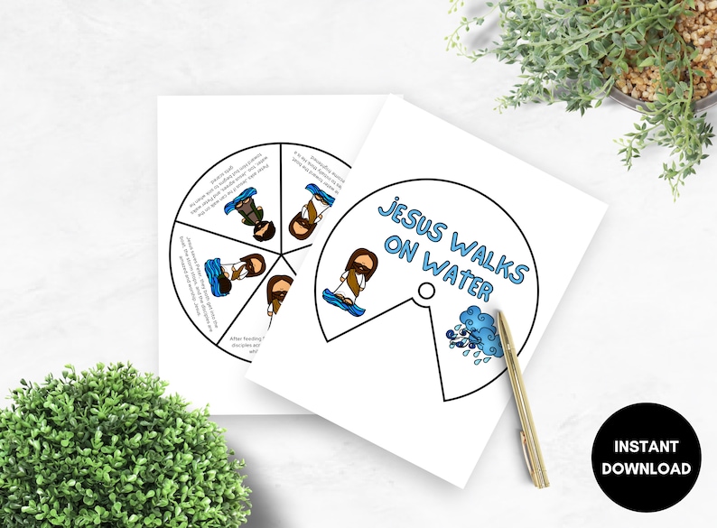 Jesus Walks on Water, Miracles of Jesus, Printable Bible Coloring Wheel ...