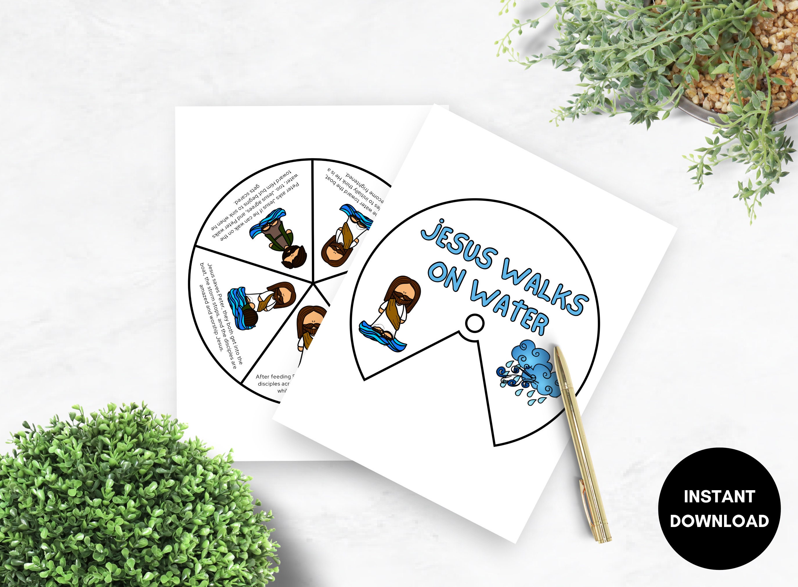 Jesus Walks on Water, Miracles of Jesus, Printable Bible Coloring Wheel ...