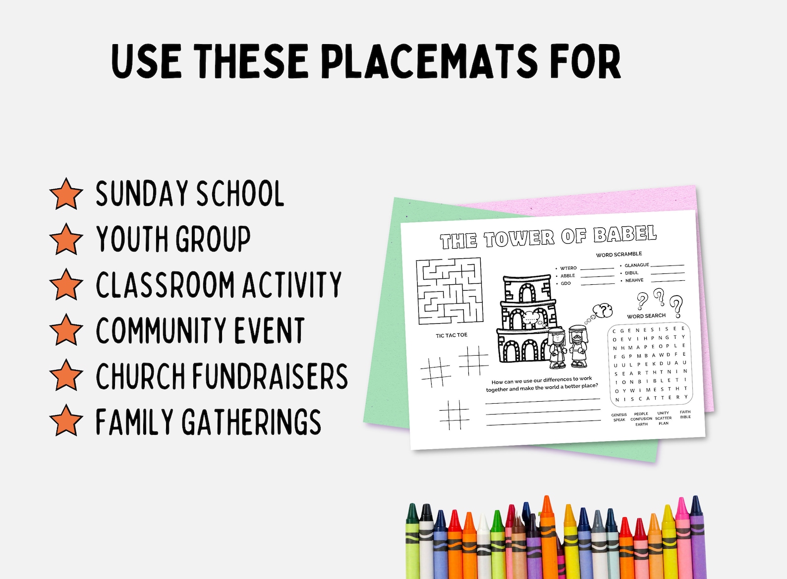 The Tower of Babel, Printable Bible Story Activity Placemat, Sunday ...
