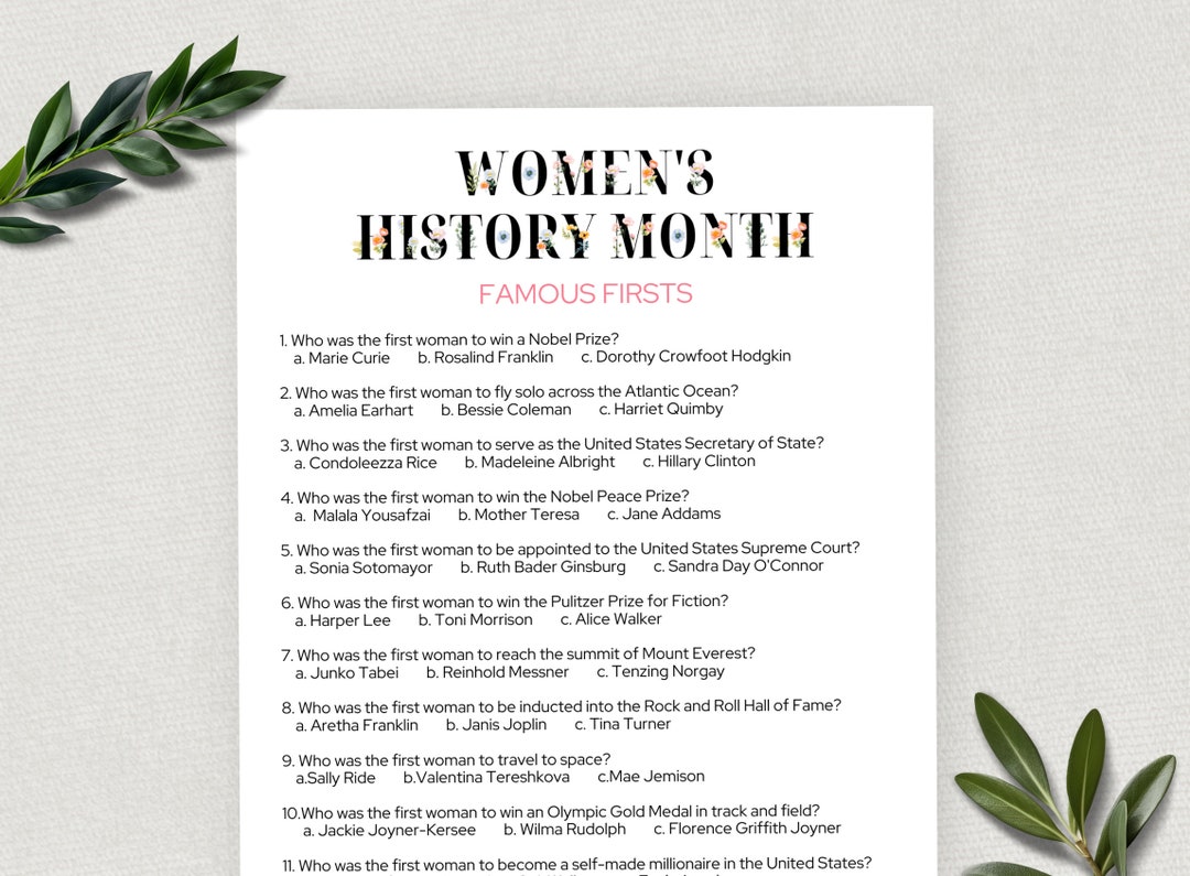 Women's History Month Famous Firsts Game, Printable International Women ...