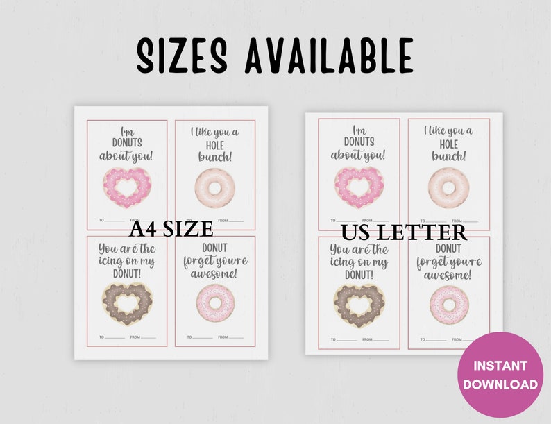 Donut Valentines Day Cards, Printable Kids Classroom Valentines ...