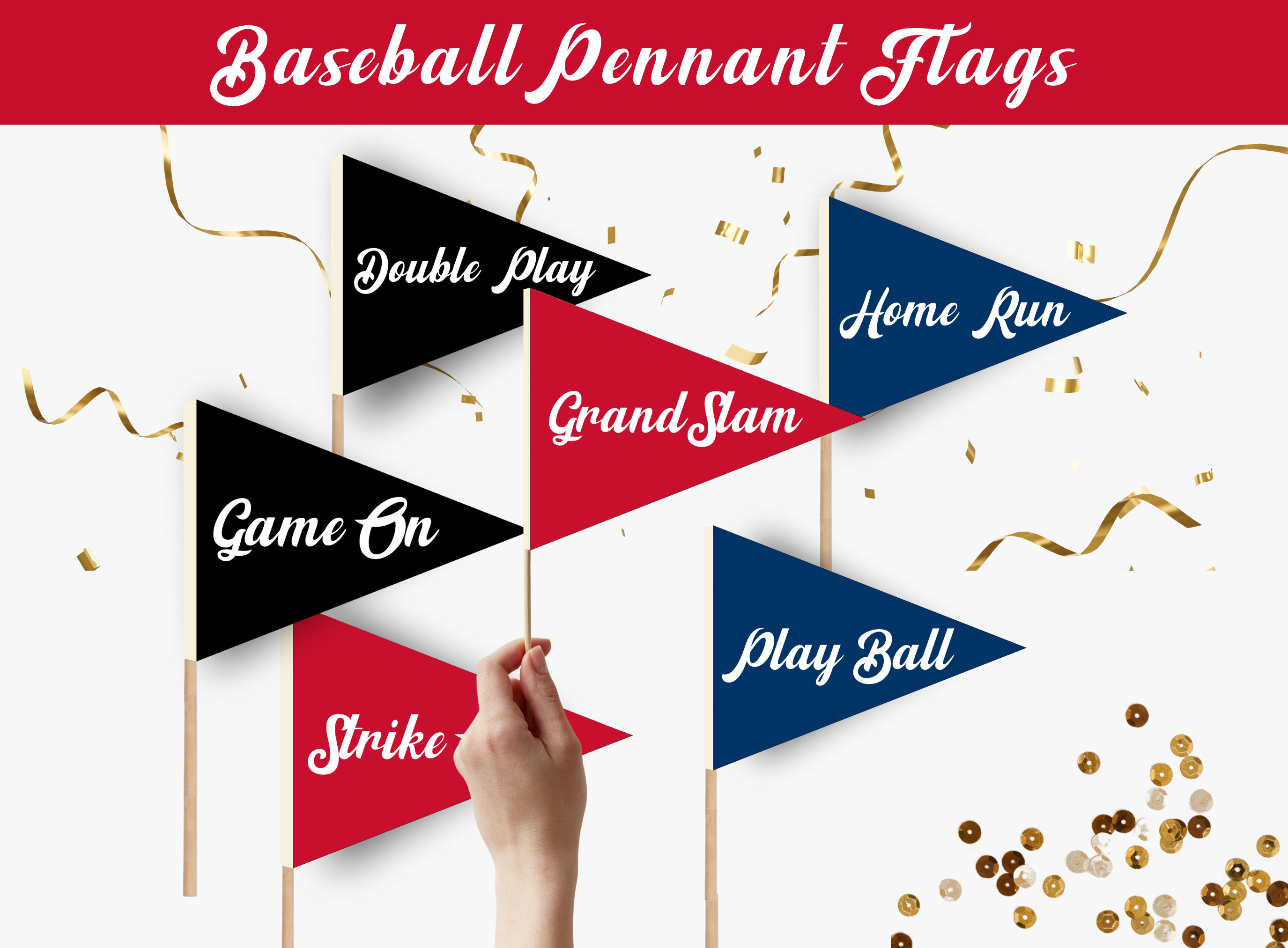 Baseball Pennant Flags, Printable DIY Sports Pennant, Baseball Birthday ...