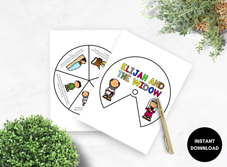 Elijah and the Widow, Printable Bible Coloring Wheel, VBS Sunday School ...
