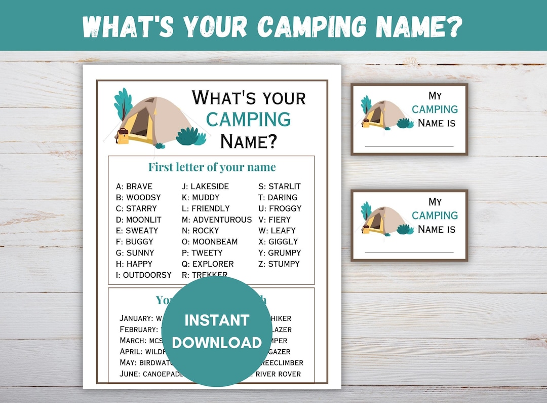 What's Your Camping Name, Camping Name Sign & Name Tags, Camping ...