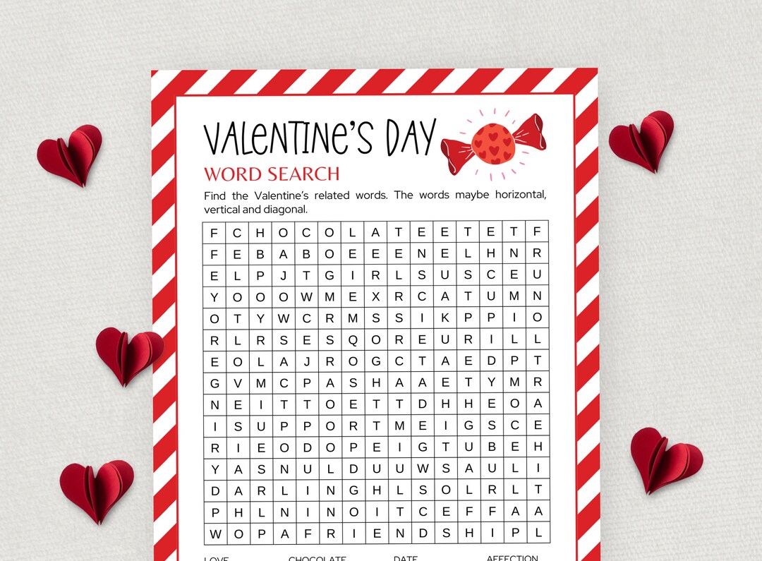 Valentines Word Search Game, Printable V Day Word Game, Valentines ...