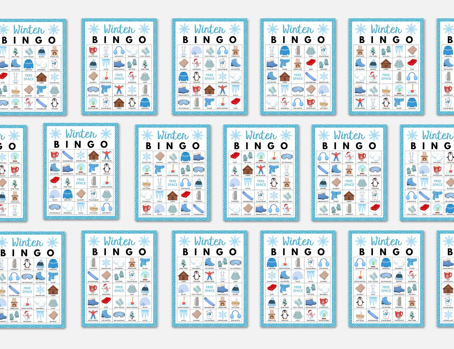 Winter Bingo, 100 Holiday Bingo Cards, Fun Winter Wonderland Party ...